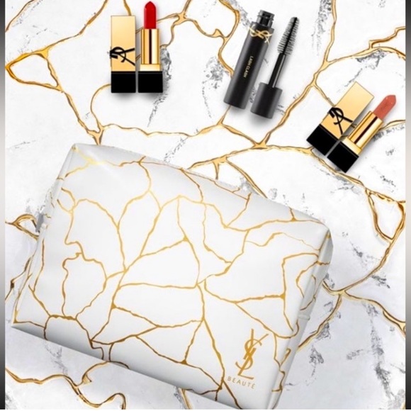 Yves Saint Laurent | Bags | Ysl Whitegold Marble Makeup Pouch | Poshmark